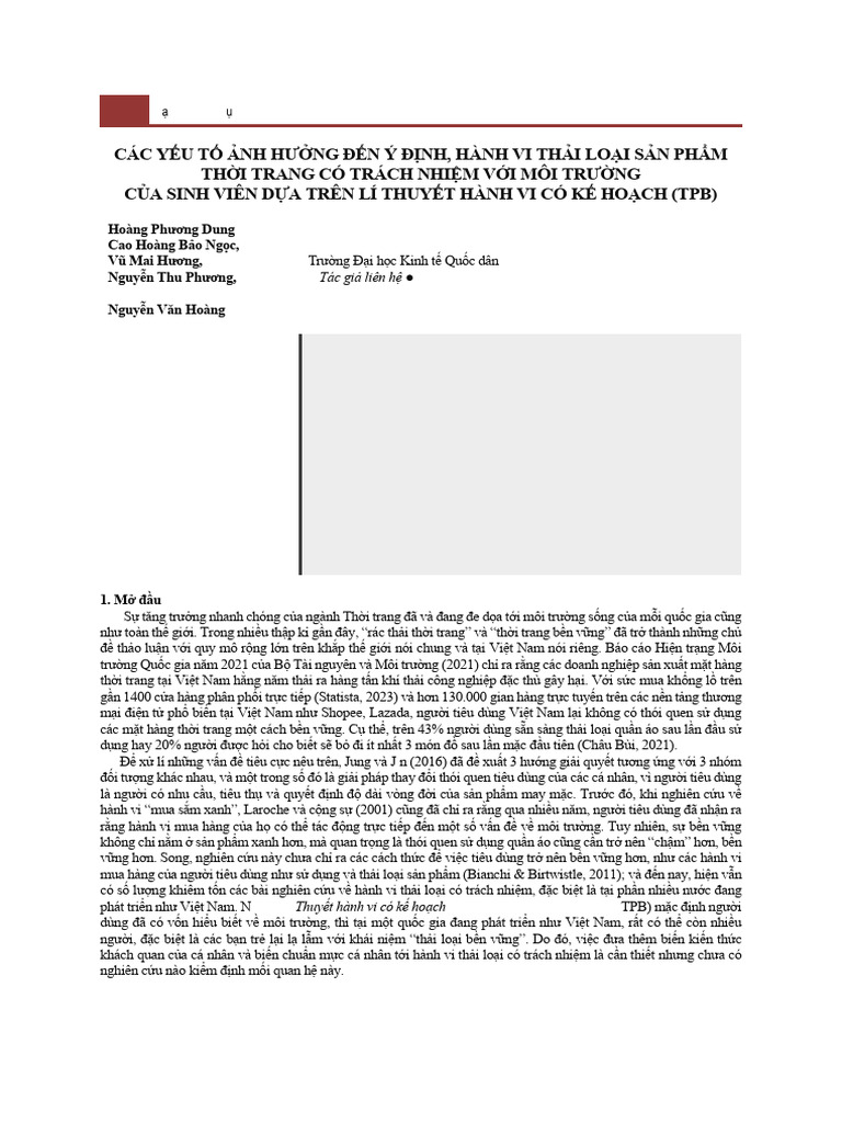 CC Yu T NH HNG N NH HNH VI Thi Loi SN PHM Thi Trang C TRCH Nhim VI Mi TRNG Ca Sinh Vin Da TRN L ...