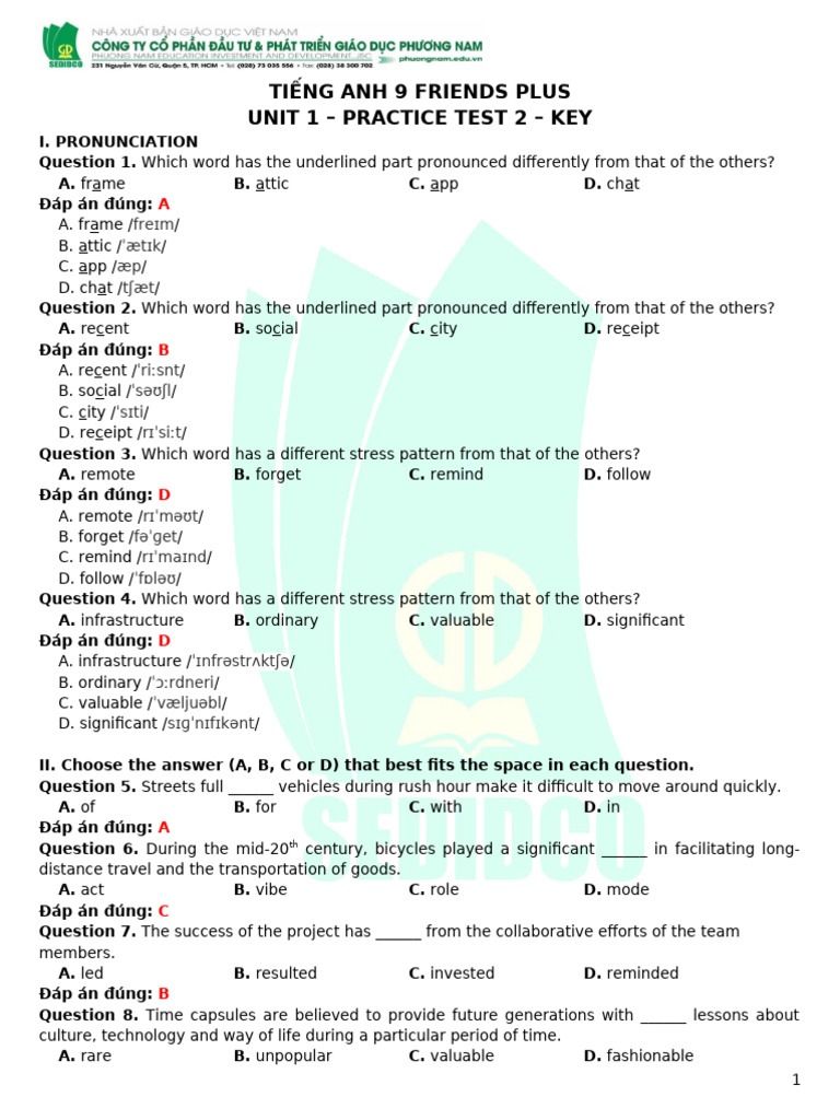 Friends Plus 9 Unit 1 Practice Test Key | PDF | Artificial Intelligence ...
