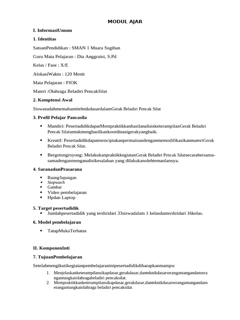 Modul Ajar PSP Pencak Silat | PDF