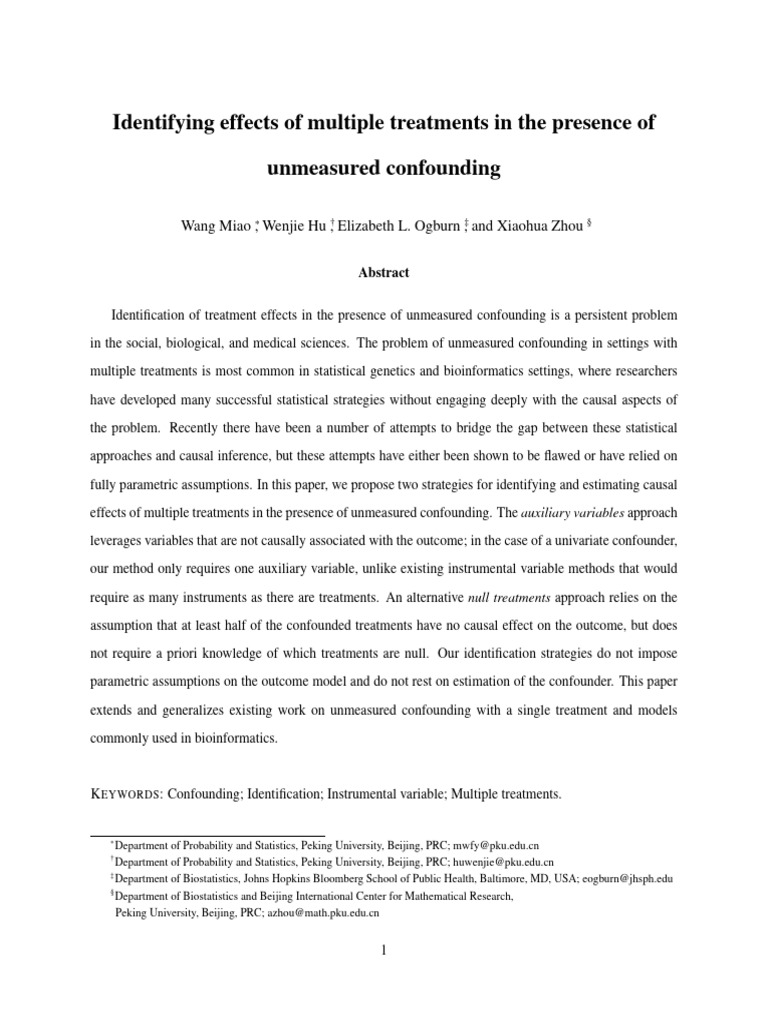 Identifying Effects of Multiple Treatments in The Presence of Unmeasured Confounding | PDF ...