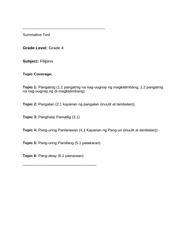 Summative - Test - Filipino 4) | PDF