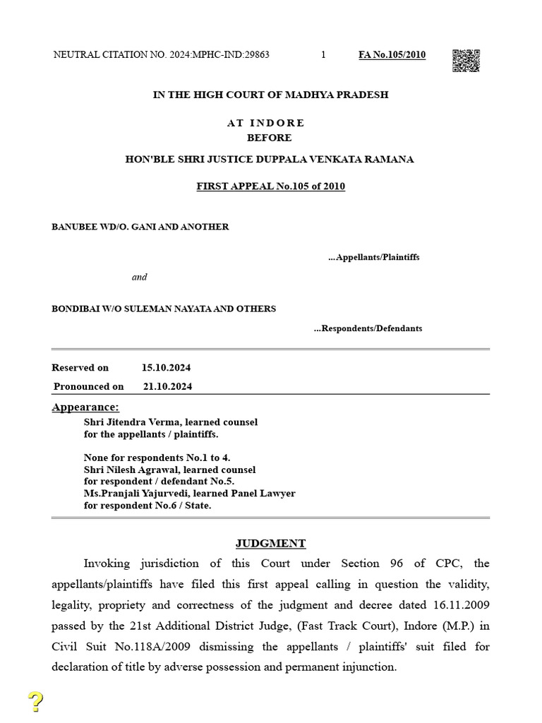 Banubee W - D Gani and Another VS Bondibai W - o Suleman Nayata and Others | PDF | Lawsuit ...