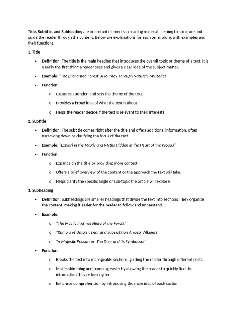 Title, Subtitle, and Subheading | PDF | Speed Reading