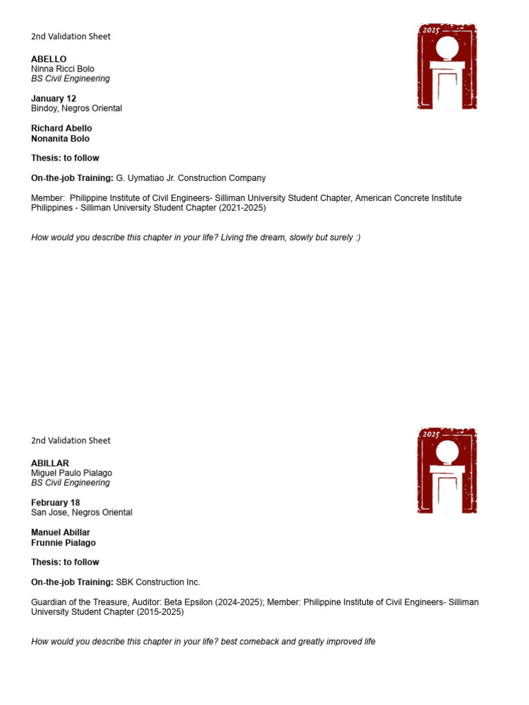 CED Second Validation Sheets | PDF | Engineering