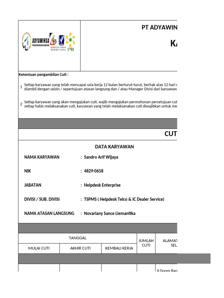 Cuti Juli 2024 Sandro AW (ADW) | PDF