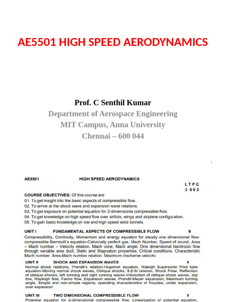 Unit IV - High Speed Flow Over Airfoil | PDF