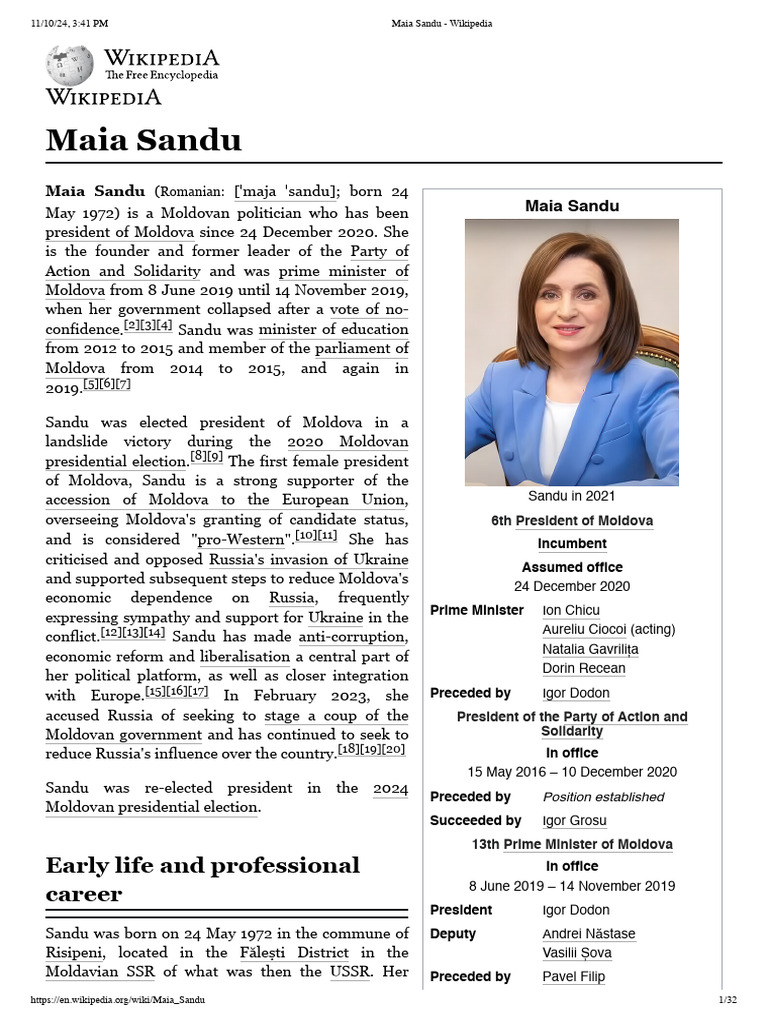 Maia Sandu - Wikipedia | PDF | Moldova | Government