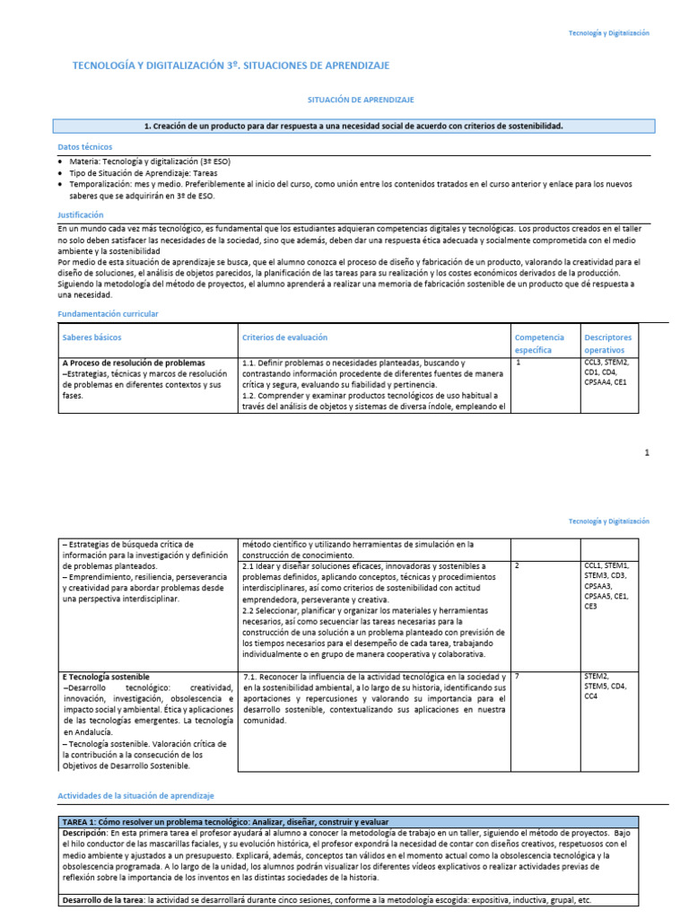 SITUACIONDEAPRENDIZAJE TyD 3eso | PDF | Evaluación | Maestros