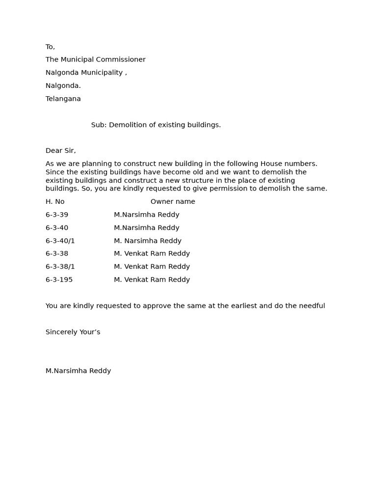 Demolition Letter | PDF