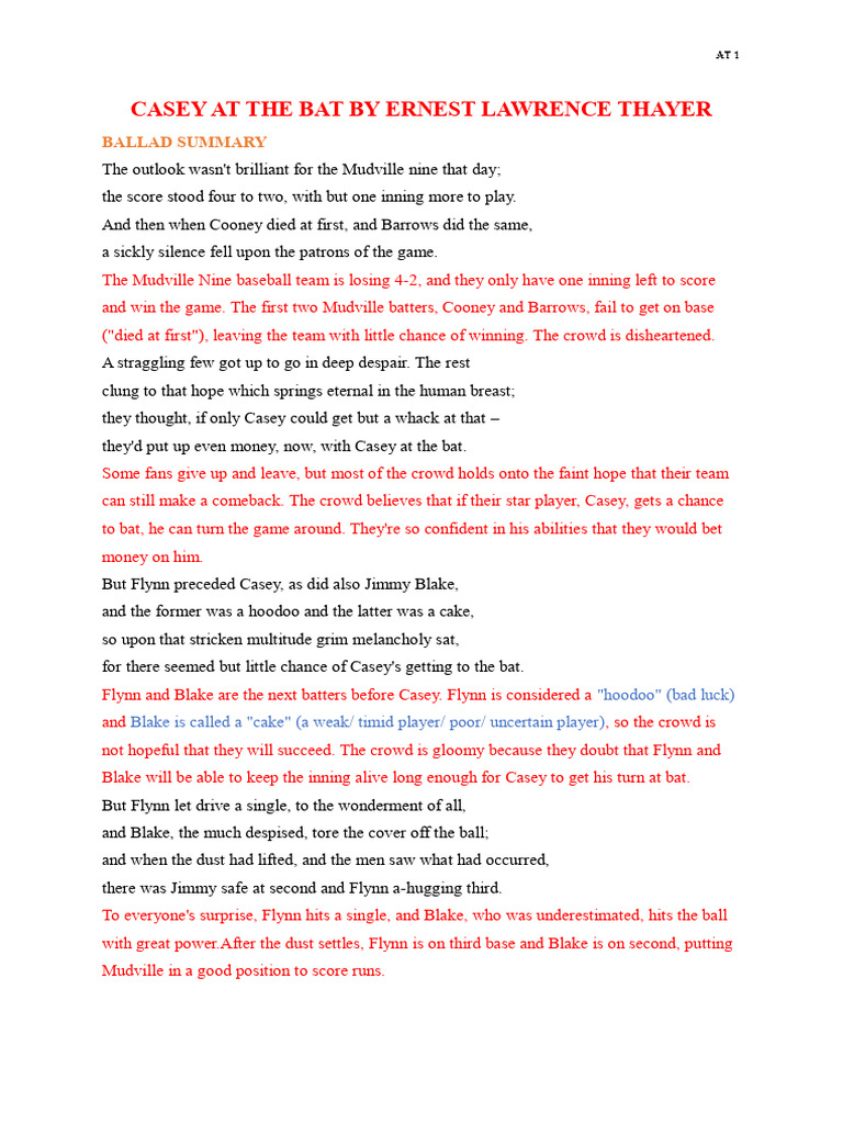 Casey at the Bat: A Mudville Tale | PDF