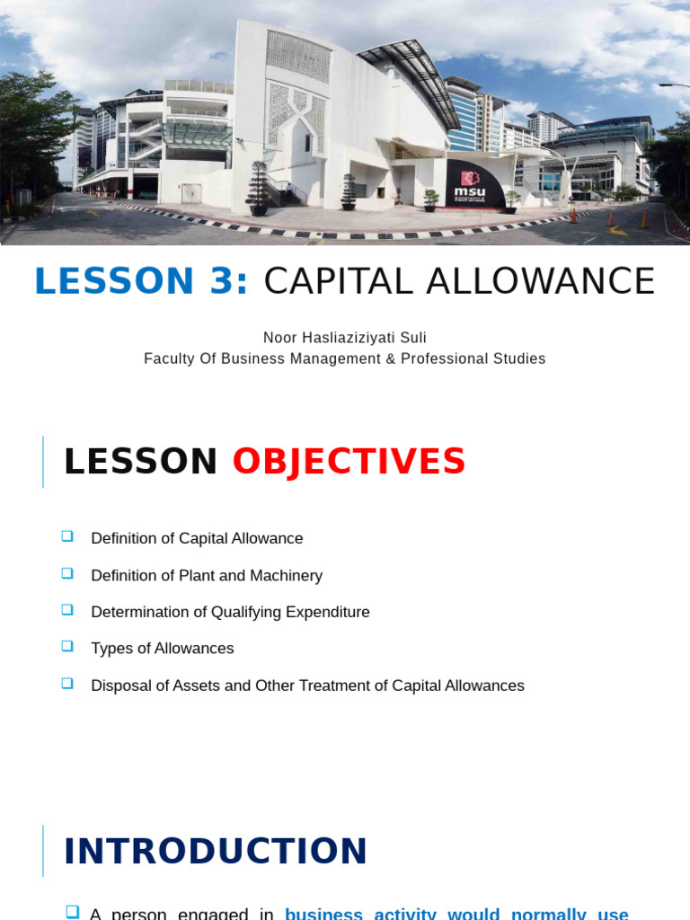 Topic 3 - Capital Allowance | PDF | Expense | Depreciation