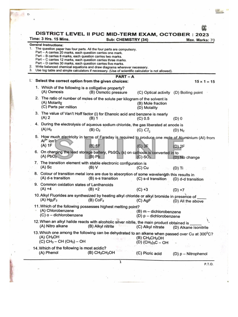 34 Chemistry IIPU Midterm 2023 | PDF | Business