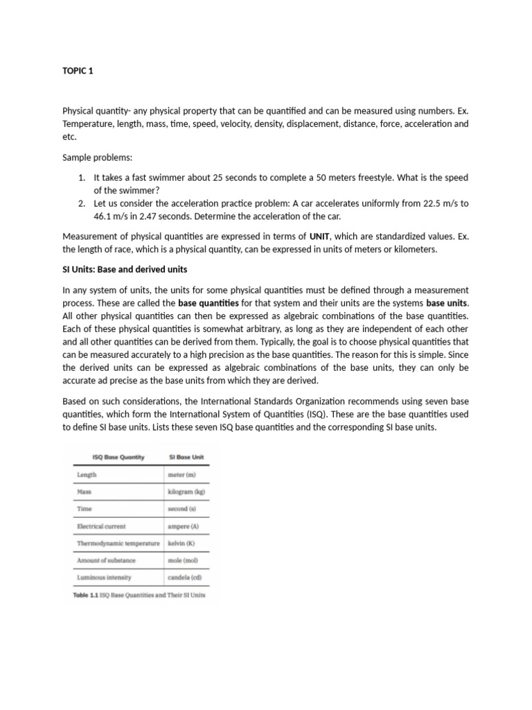 Physical Quantity | PDF | International System Of Units | Velocity
