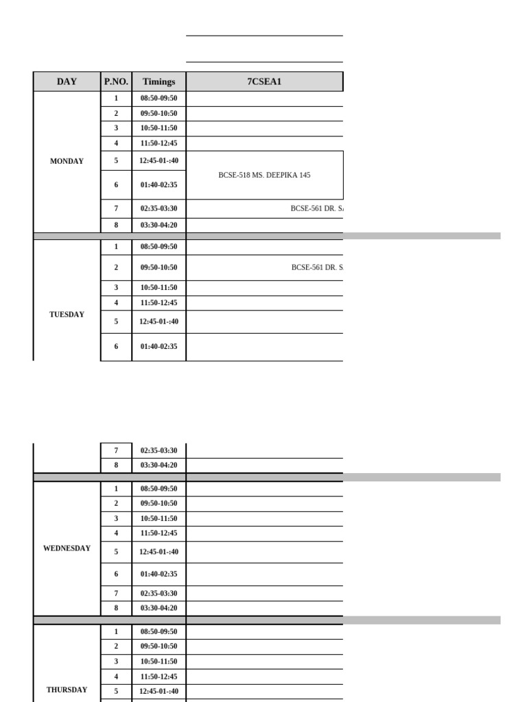 B tech CSE 7th Sem Classwise W e f 12 08 2024 Time Table For