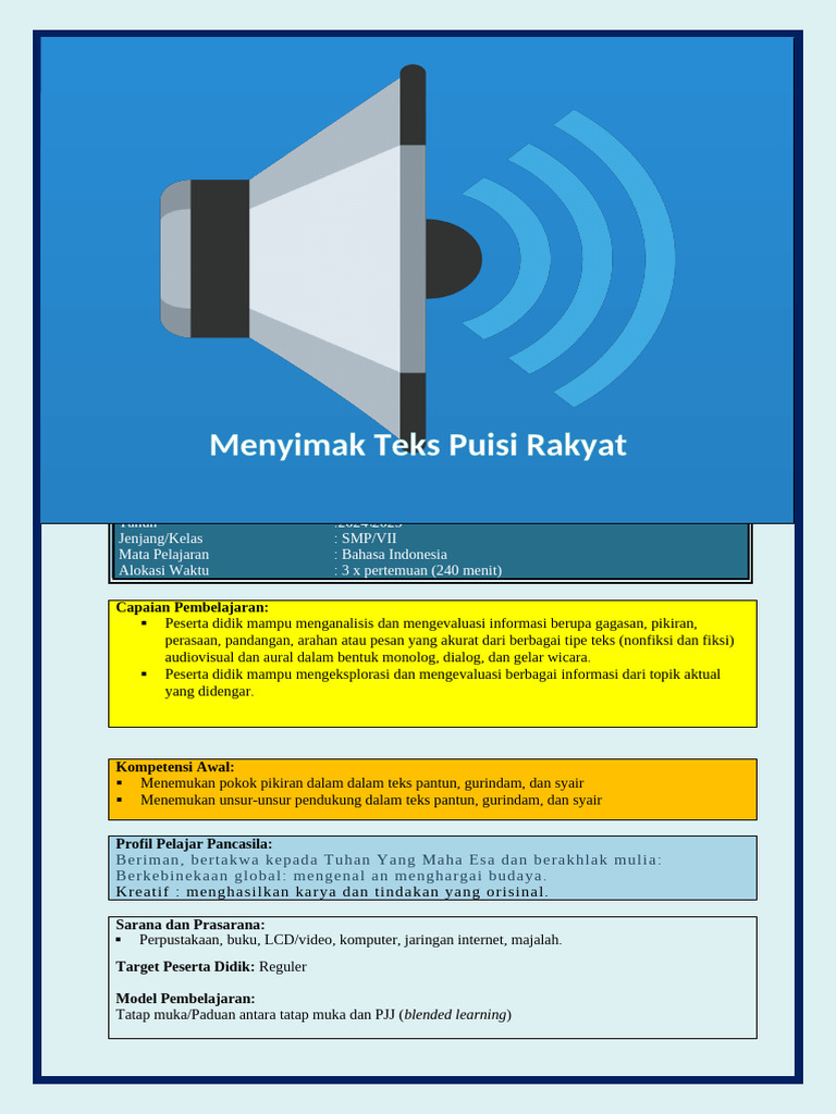 Modul Ajar BINDO Klas 7 Bab 3 PUISI RAKYAT-Menyimak-ed | PDF | Seni & Disiplin Bahasa | Sains ...