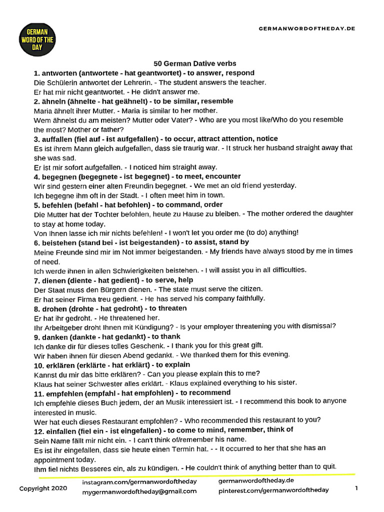50 Verb List For Dativ | PDF