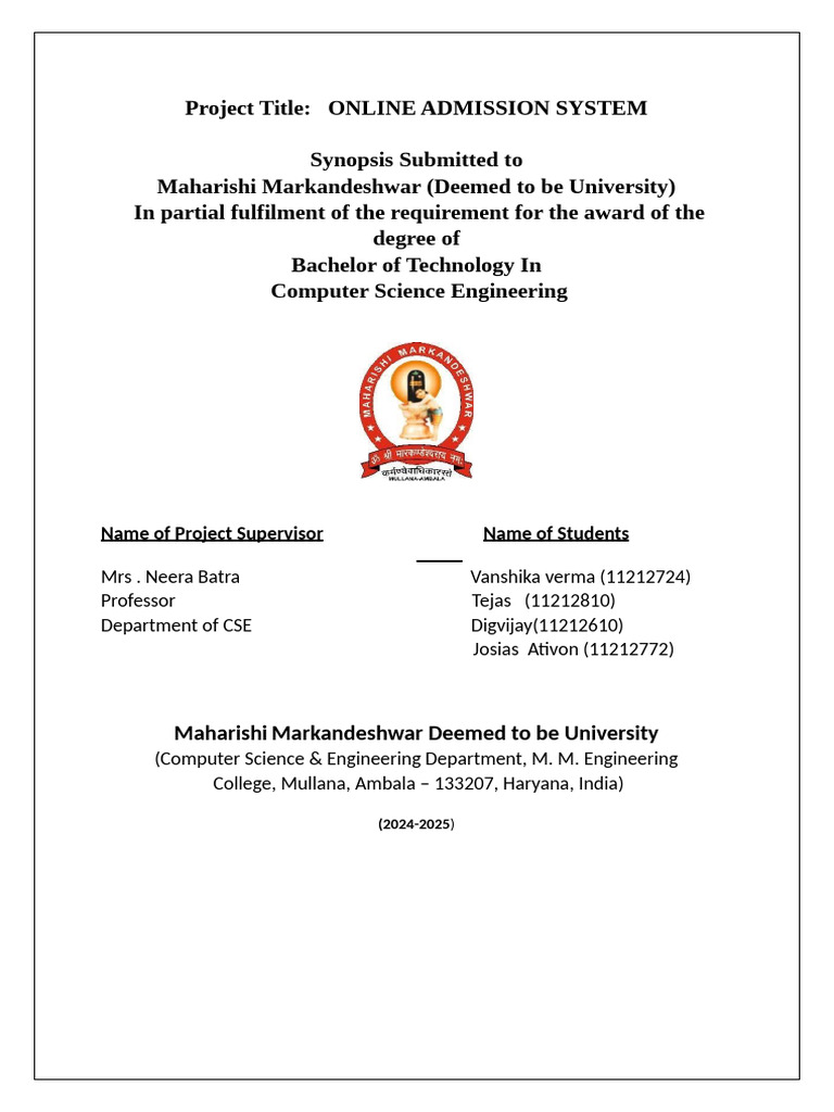 synopsis PROJECT1 | PDF | Computer Architecture | Information Technology
