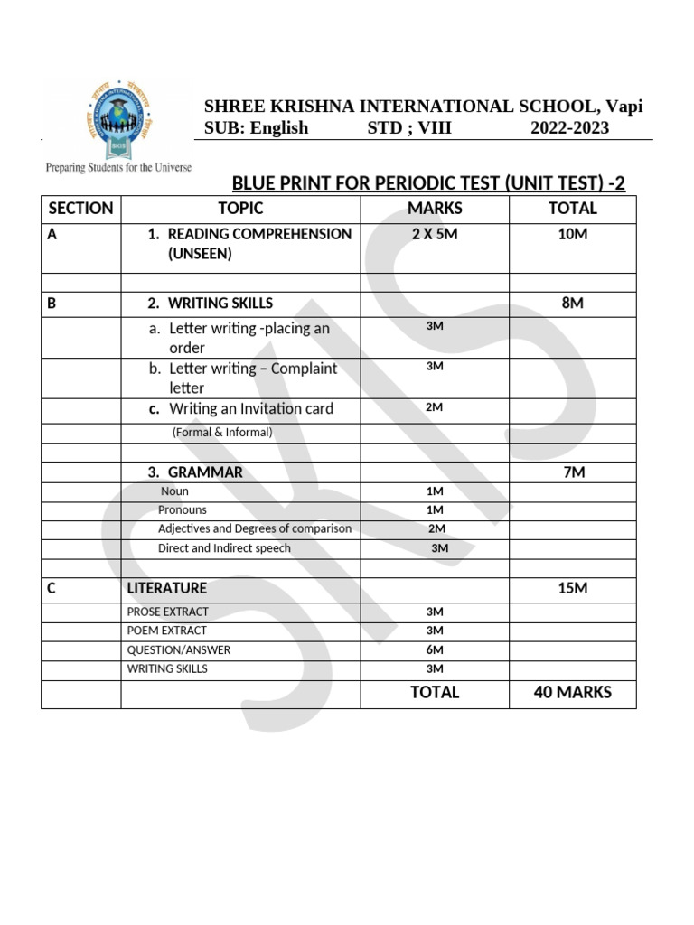 STD-8-UT-2 PORTION AND BLUEPRINT (2022-23 | PDF