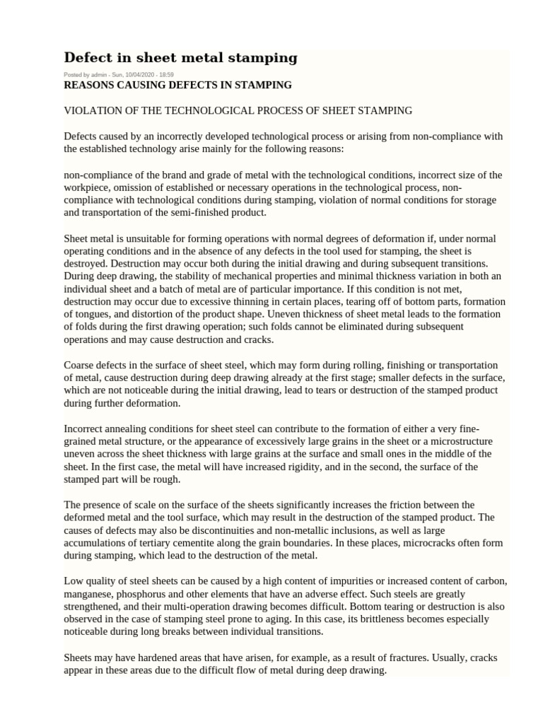 Defect in Sheet Metal Stamping | PDF | Fracture | Sheet Metal