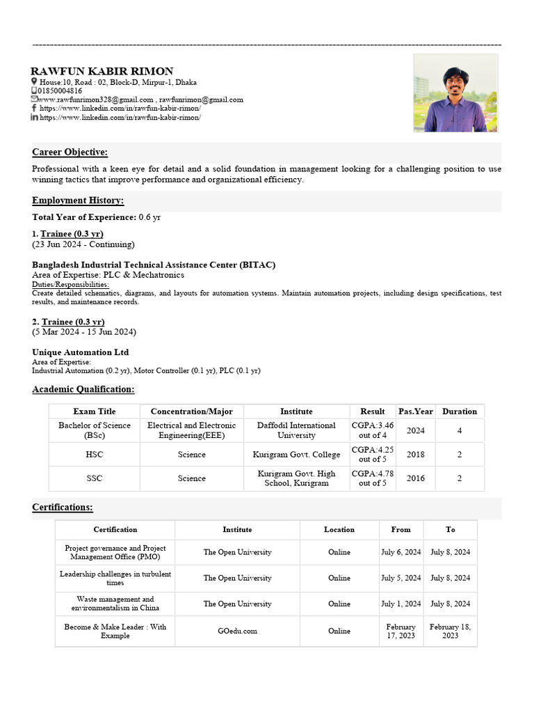 CV Rawfun Kabir Rimon | PDF