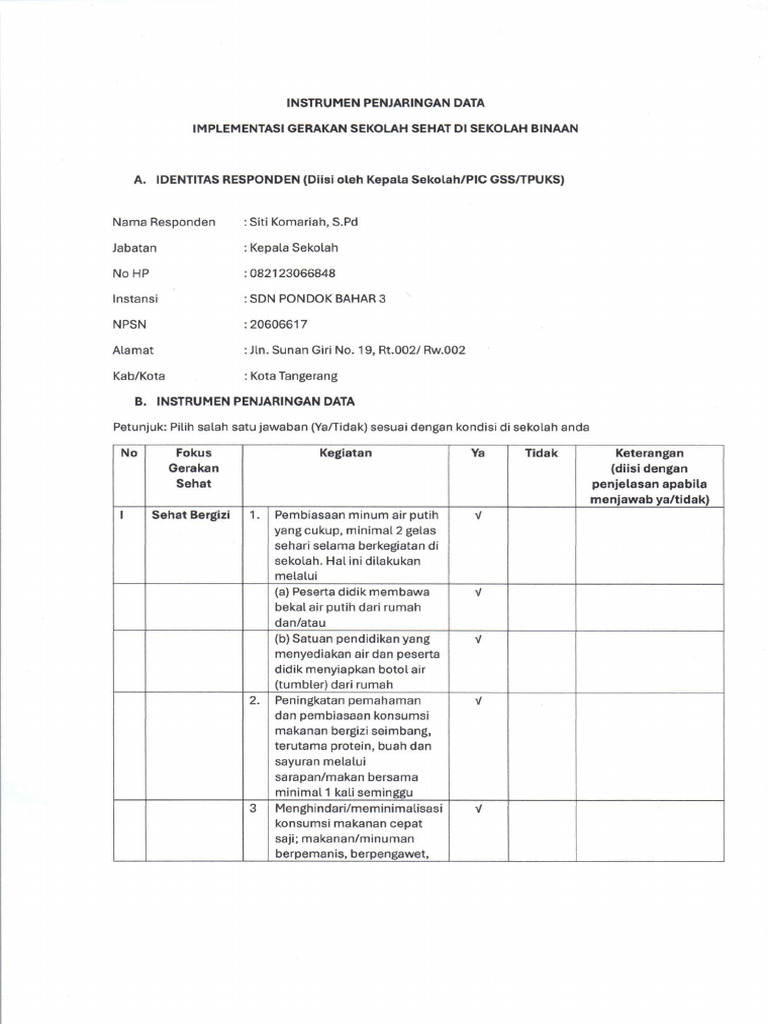 Instrumen Penjaringan Data GSS 2024 | PDF