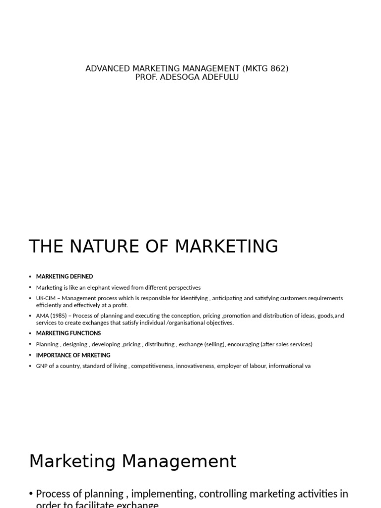 Advanced Marketing Management Overview | PDF | Marketing | Pricing
