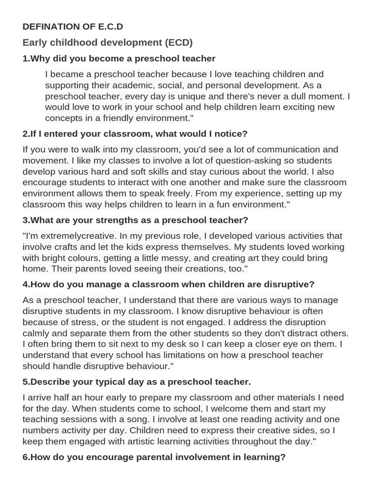 Madziwa Teachers College Ecd Questions | PDF | Classroom | Preschool