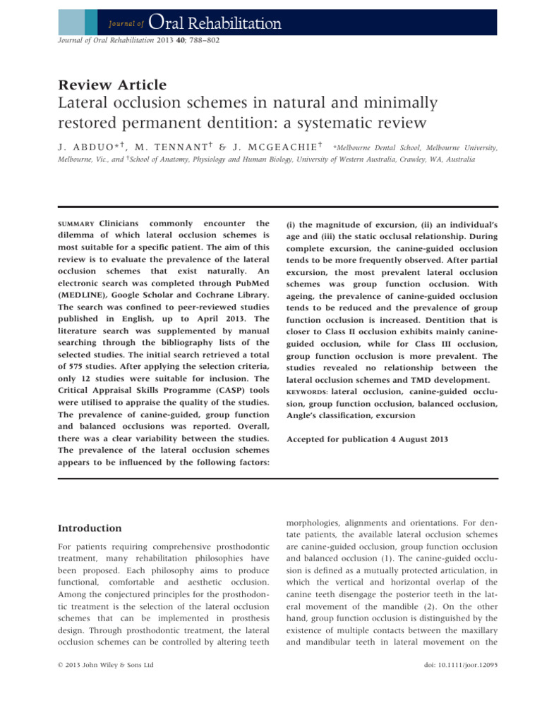 ABDUO - Lateral Occlusion Schemes in Natural and Minimally Restored ...