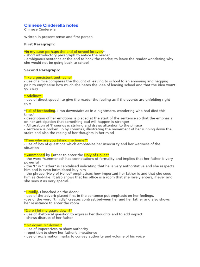 Chinese Cinderella Analysis Notes | PDF | Grammar | Language Mechanics