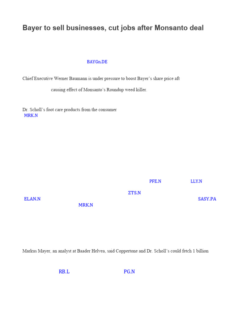 Bayer and Monsanto Merger Article | PDF | Bayer | Corporations