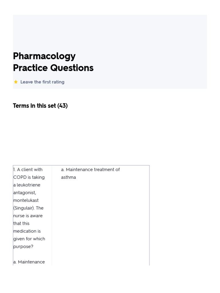 Pharmacology Practice Questions Flashcards - Quizlet | PDF | Asthma ...