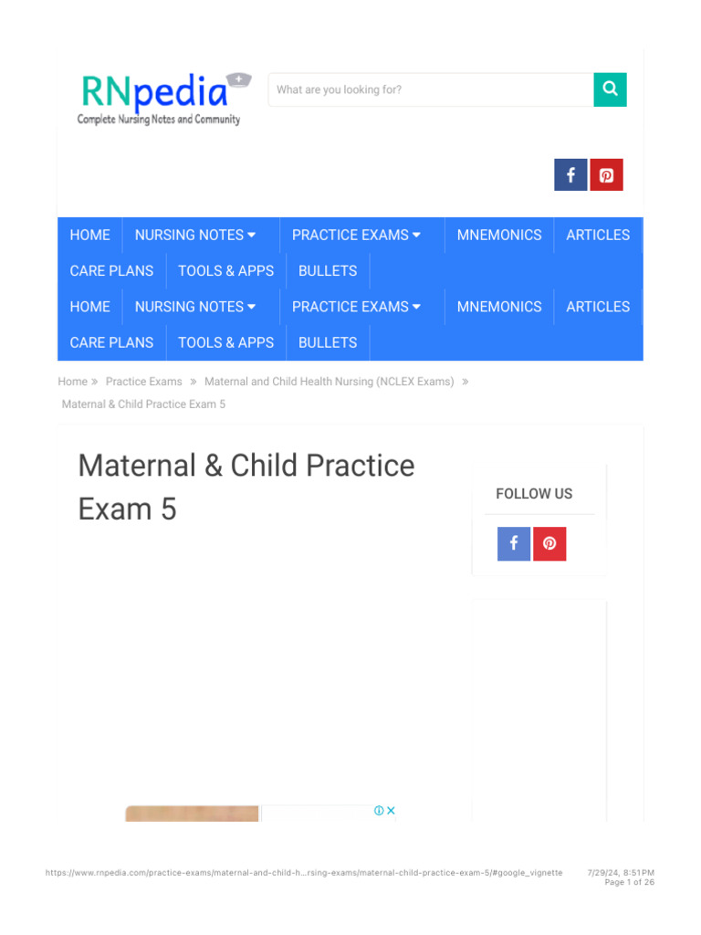Maternal & Child Practice Exam 5 - RNpedia | PDF | Childbirth | Uterus