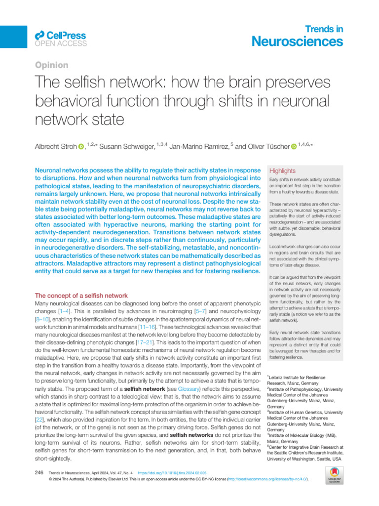The Selfish Network How The Brain Preserves Behav | PDF | Neuron ...
