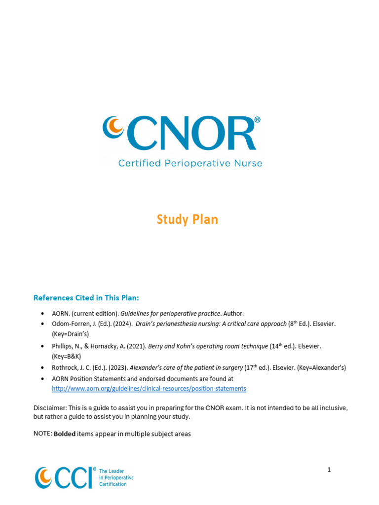 Cnor Study Plan With Steps | PDF | Anesthesia | Surgery