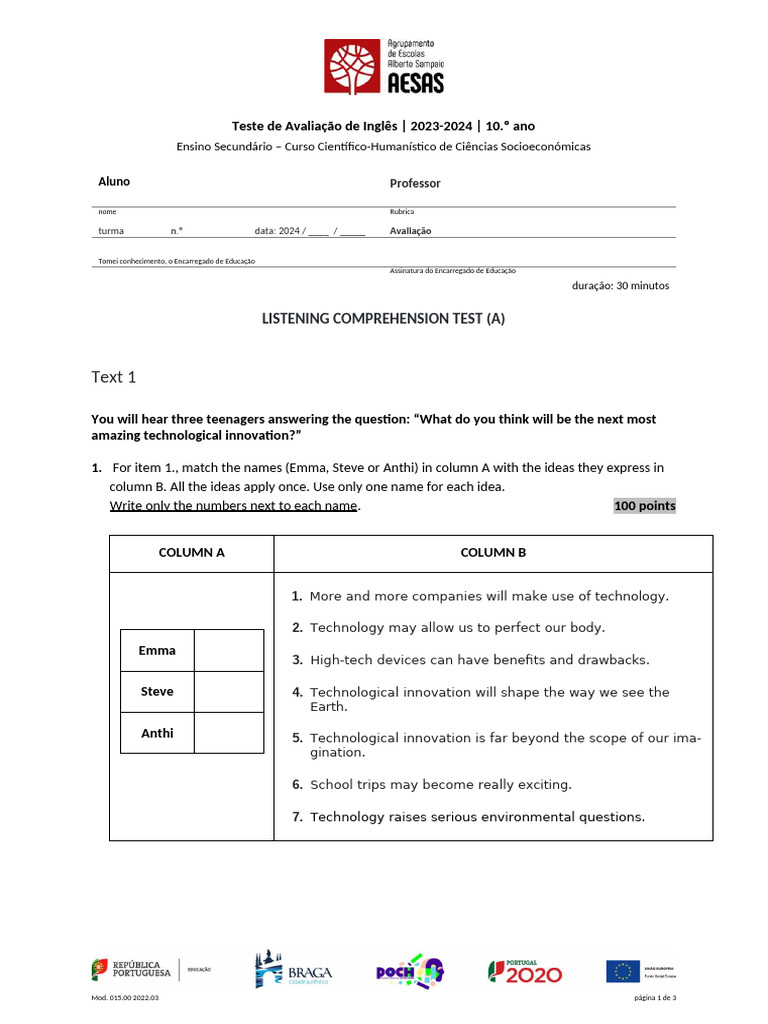 10I Listening Comprehension Test Unit 3 A | PDF | Genetic Engineering ...