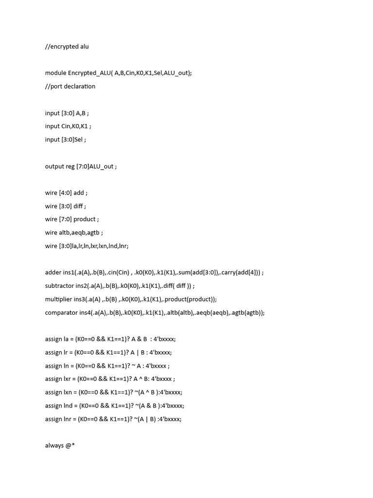 Encrypted Alu Code | PDF | Electronic Circuits | Digital Electronics