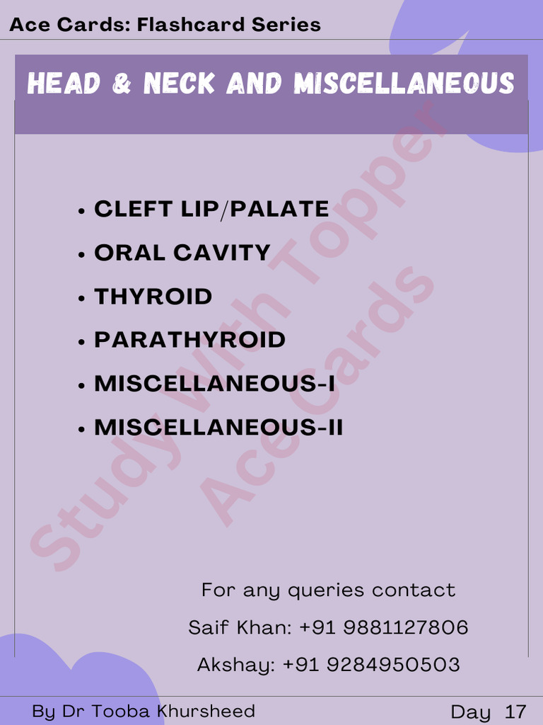 Ace Cards - Surgery - Head & Neck and Miscellaneous | PDF | Cooking ...