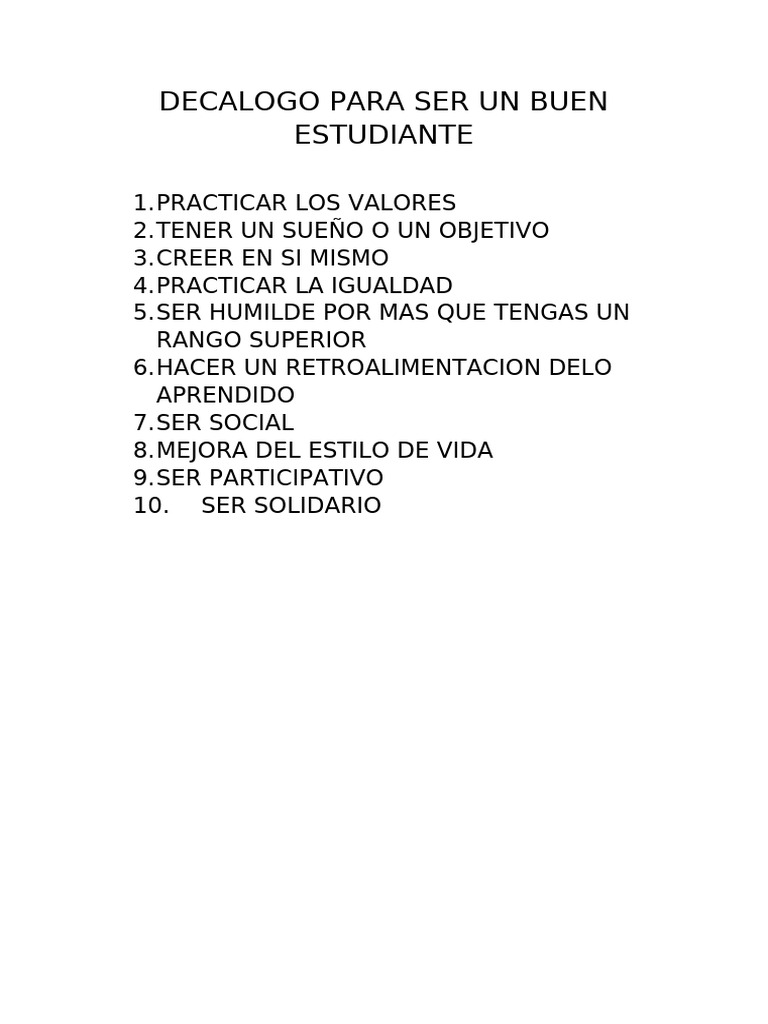 Decálogo del Buen Estudiante | PDF | Crecimiento personal y profesional ...