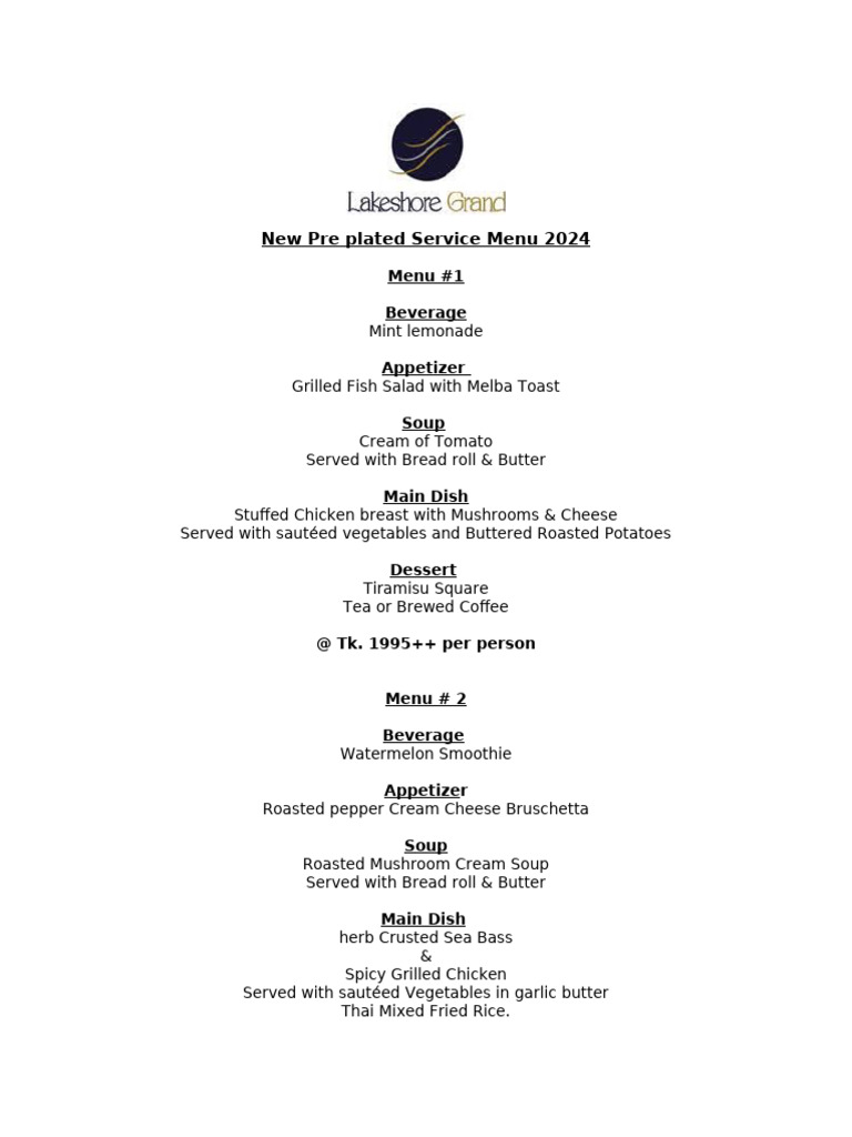 New Pre Plated Service Menu 2024 | PDF | Hors D'oeuvre | Desserts