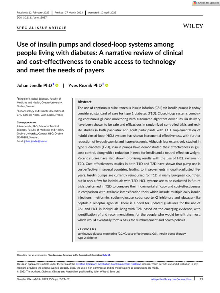 Diabetes Obesity Metabolism - 2023 - Jendle - Use of Insulin Pumps and ...