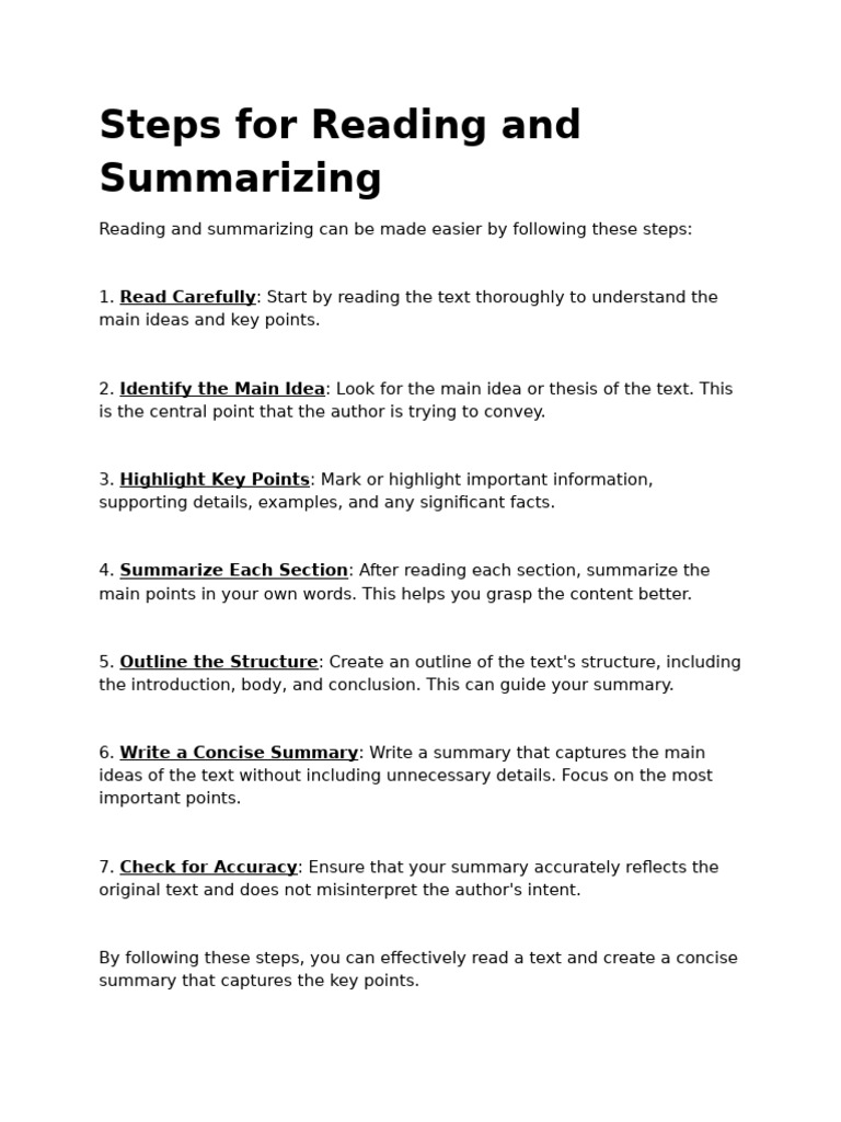 Steps For Reading and Summarizing: Read Carefully | PDF