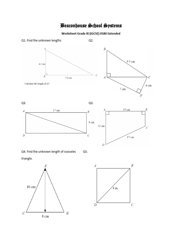 Pythagoras Theorem Gix Igcse Pdf