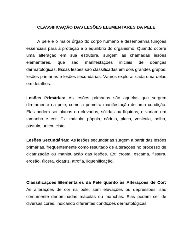 Classificação das Lesões Elementares da Pele | PDF | Especialidades ...