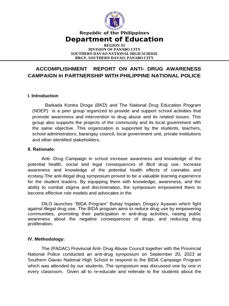 Anti-Drug Campaign School Report | PDF | Substance Abuse