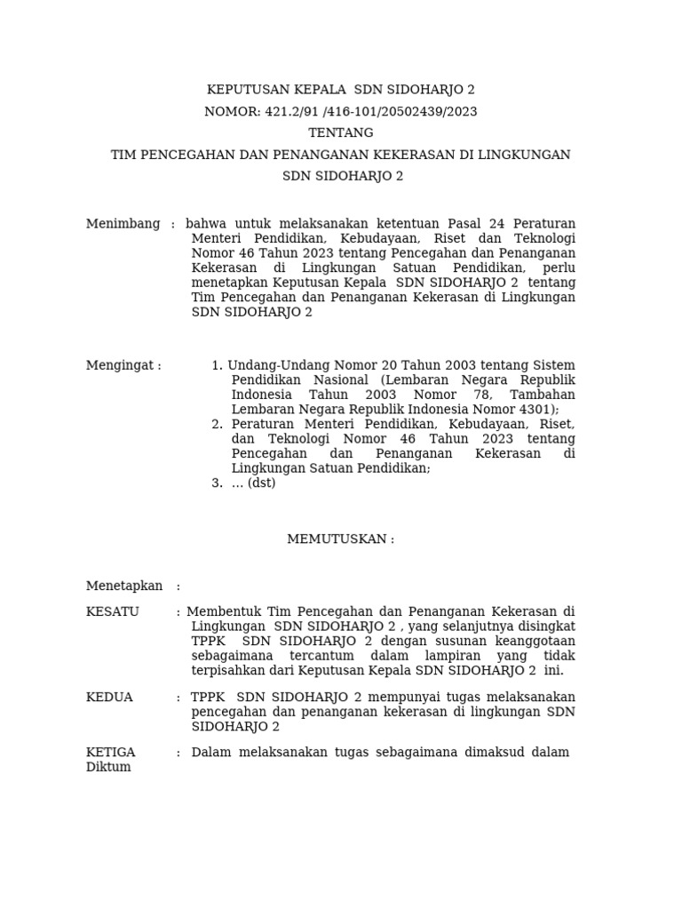 Tim Pencegahan Kekerasan SDN | PDF | Ilmu Sosial