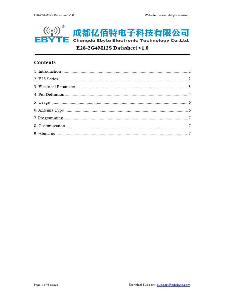 E28-2G4M12S Datasheet EN v1.1 | PDF | Integrated Circuit | Bluetooth