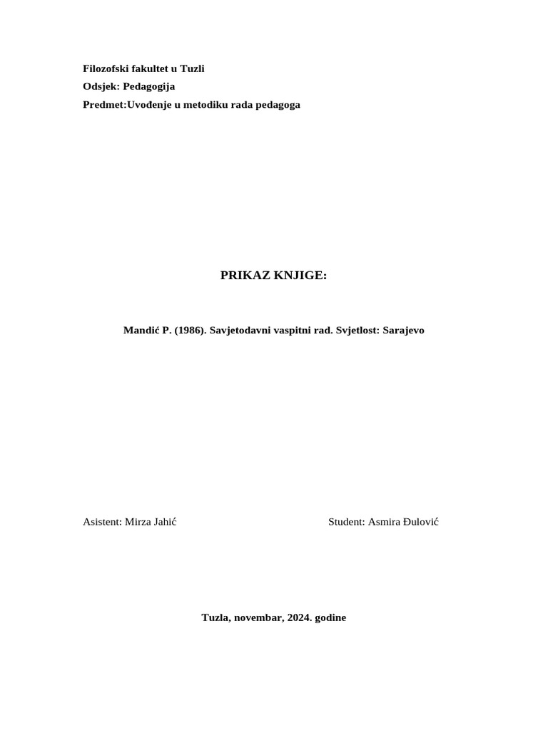 PRIKAZ KNJIGE Savjetodavni Rad | PDF