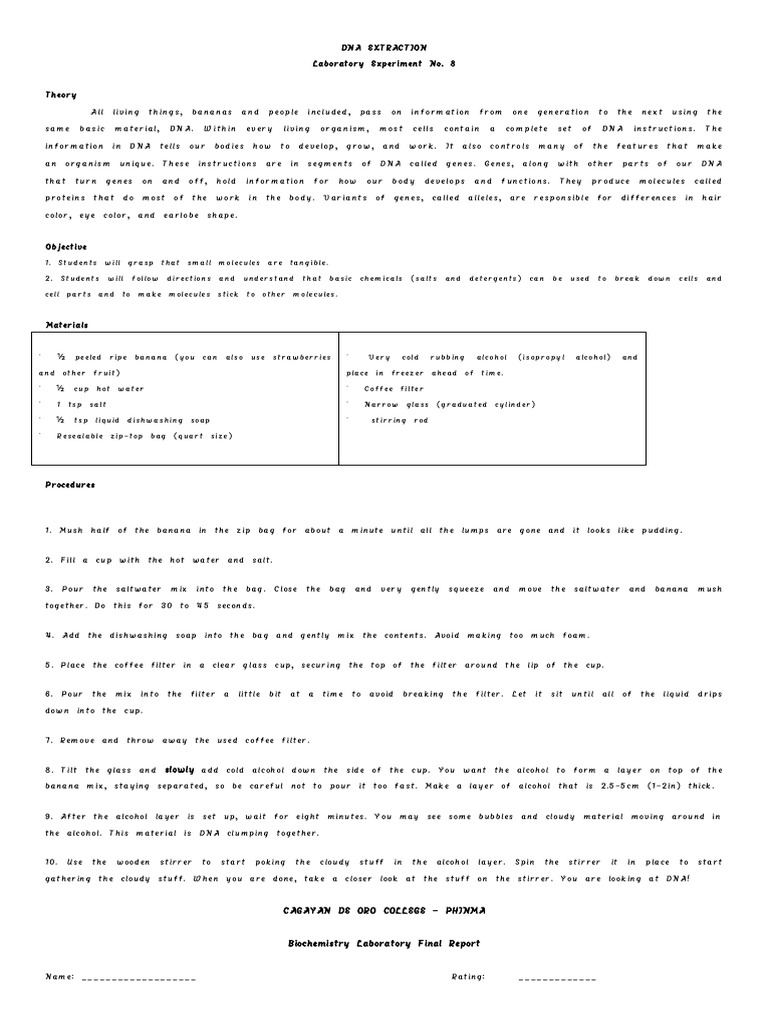 Laboratory 8 DNA Extraction | PDF | Science & Mathematics