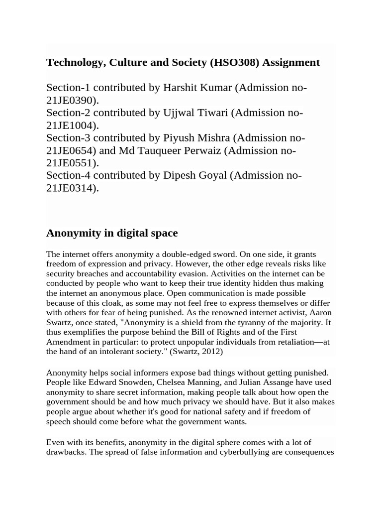 TCS assignment | PDF | Anonymity | Human Communication
