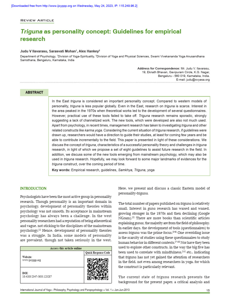 R1 Triguna As Personality Concept Guidelines For Empirical Research ...